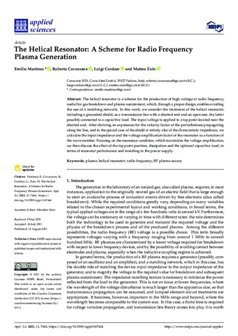 Pdf The Helical Resonator A Scheme For Radio Frequency Plasma Generation