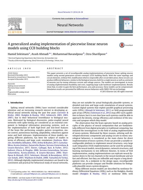 Pdf A Generalized Analog Implementation Of Piecewise Linear Neuron Final