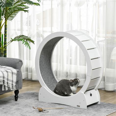 Pawhut 30 Wooden Cat Running Wheel With Brake White Aosom Uk
