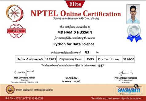 Hamid Hussain On Linkedin Datascience Python Nptel Swayam