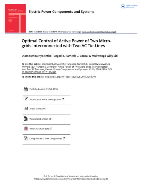 2018 Optimal Control Of Power Of Two Interconnected Microgrids Pdf Electrical Grid