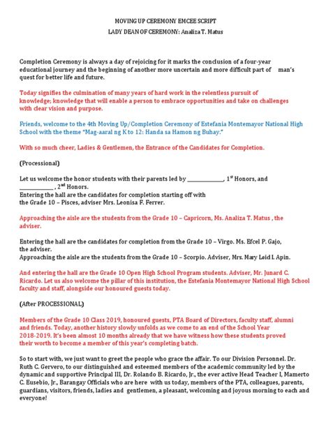 Moving Up Ceremony Emcee Script Pdf