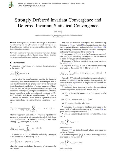 Pdf Strongly Deferred Invariant Convergence And Deferred Invariant Statistical Convergence