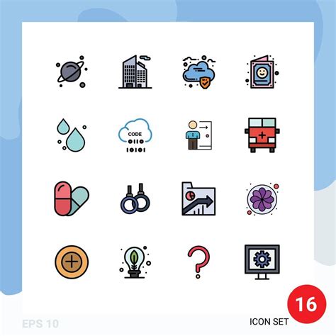 16 Universal Flat Color Filled Lines Set For Web And Mobile Applications Cloud Droop Security