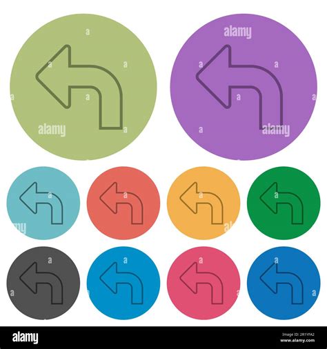 Top Left Side Turn Arrow Outline Darker Flat Icons On Color Round Background Stock Vector Image