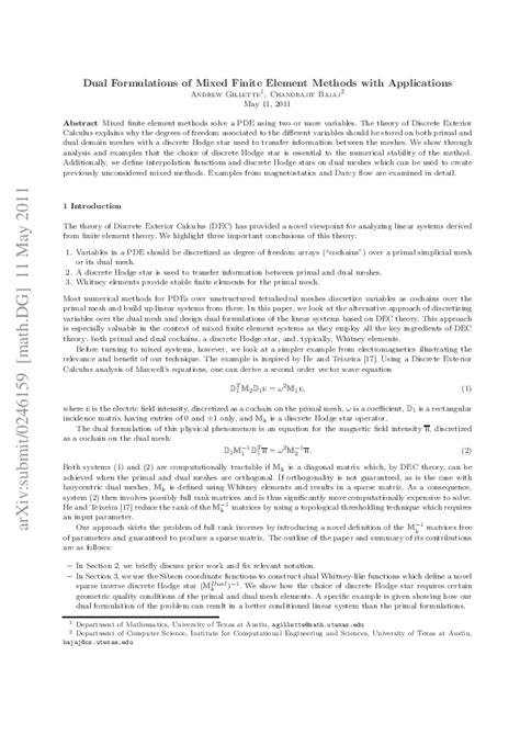 Pdf Dual Formulations Of Mixed Finite Element Methods With