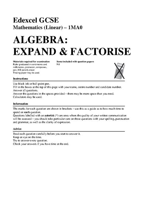 58 Algebra Expand And Factorise Edexcel Gcse Mathematics Linear