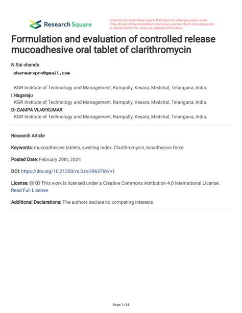 Pdf Formulation And Evaluation Of Controlled Release Mucoadhesive