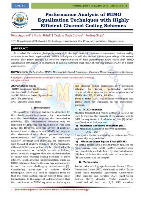 Pdf Performance Analysis Of Mimo Equalization Techniques Documents115ijmtst020801