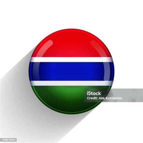감비아의 국기와 유리 빛 공 둥근 구 템플릿 아이콘 감비아 국가 상징 흰색 배경에 강조 표시된 광택 사실적 공 3d 추상 벡터 일러스트레이션 큰 거품 3차원 형태에 대한