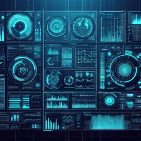 Premium Photo Display Of A Digital Data Grid In Blue Tones