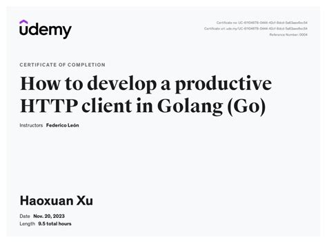 haoxuan xu on linkedin udemy course completion certificate