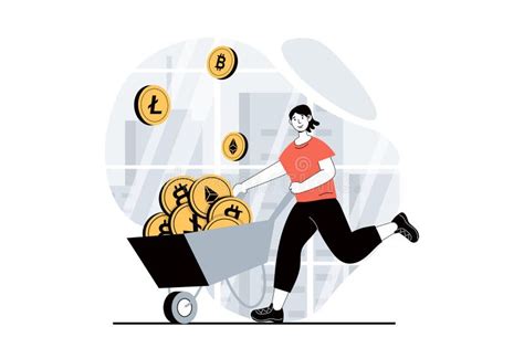 Cryptocurrency Mining Concept With People Scene In Flat Design For Web Editorial Image