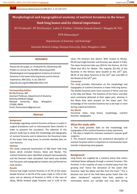 Morphological And Topographical Anatomy Of Nutrient Foramina In The Lower Limb Long Bones And