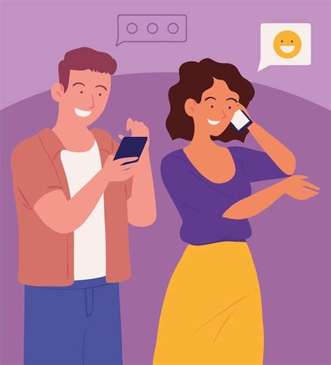Premium Vector Man And Woman Using Smartphone