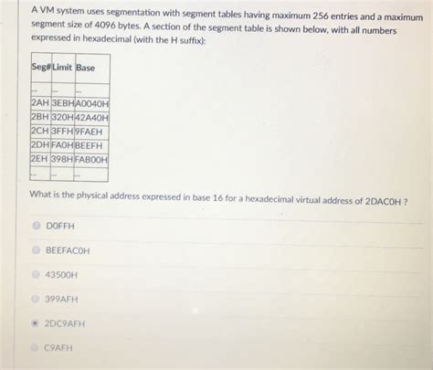 Solved A VM System Uses Segmentation With Segment Tables Chegg Com