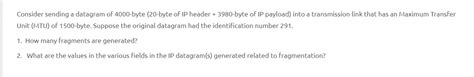 solved consider sending a datagram of 4000 byte 20 byte of