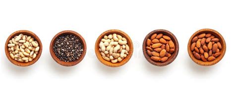 Assorted Nuts In Bowls Nut Collection Top View Isolated On White Stock Image Image Of Cashew