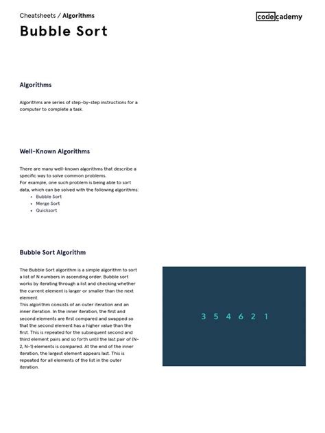 Algorithms Bubble Sort Cheatsheet Codecademy Pdf