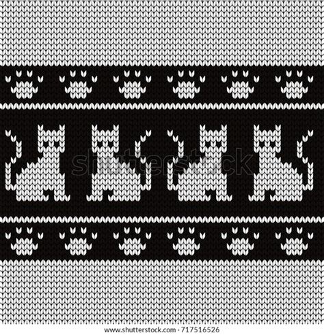 Hakuun Knitted Seamless Border Cats Liittyvä Vektorikuva Rojaltivapaa 717516526 Shutterstock