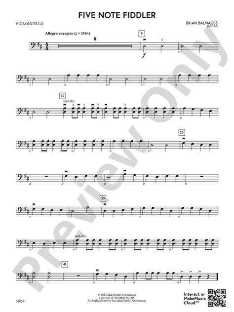 Five Note Fiddler Cello Cello Part Digital Sheet Music Download