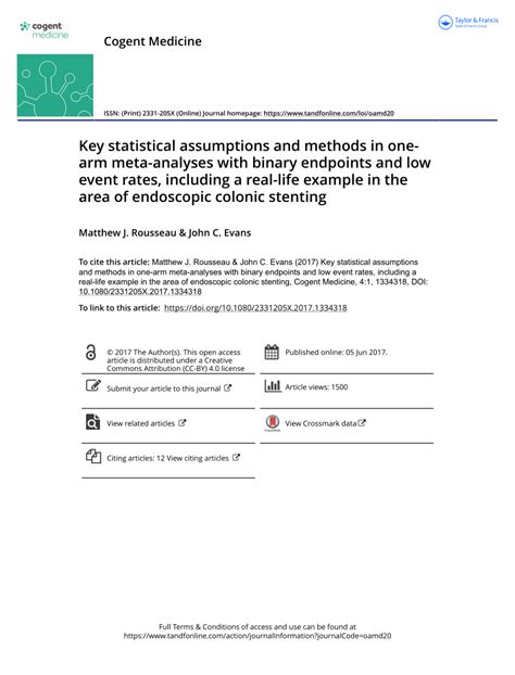 Pdf Key Statistical Assumptions And Methods In One Arm Meta Analyses