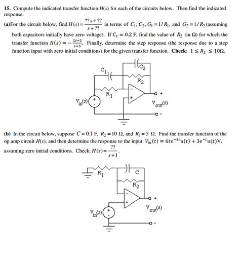 Compute The Indicated Transfer Function H S For Each Chegg
