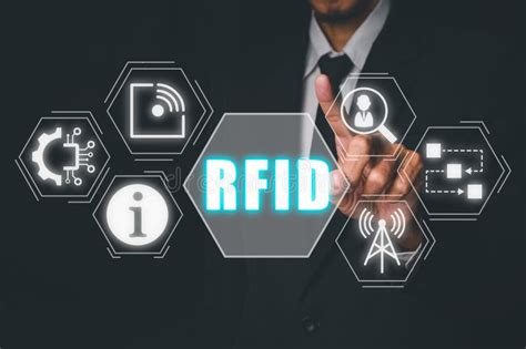 Businessman Hand Touching Radio Frequency Identification Icon On