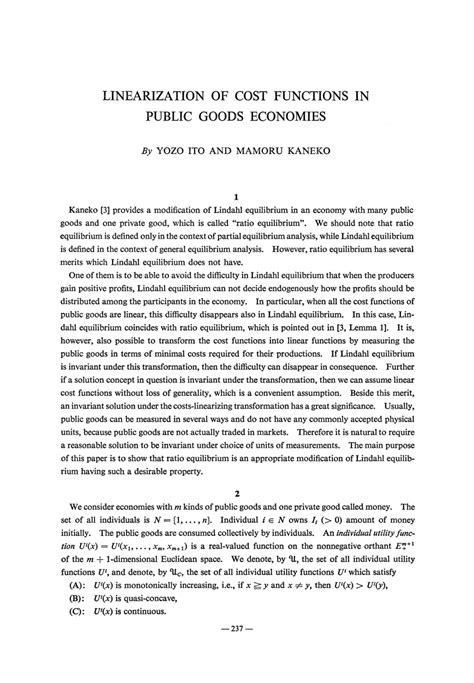 Pdf Linearization Of Cost Functions In Public Goods Economies