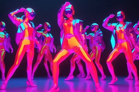 Acid Color Dancing Girls Retro Electronic Music Generative Ai Stock