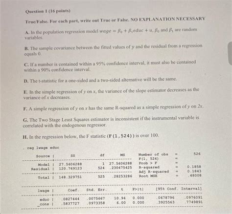 Solved Truefalse For Each Part Write Out True Or False
