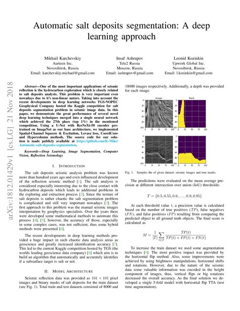 Automatic Salt Deposits Segmentation A Deep Learning Approach Deepai
