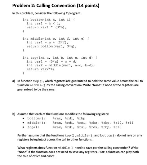 Problem 2 Calling Convention 14 Points In This