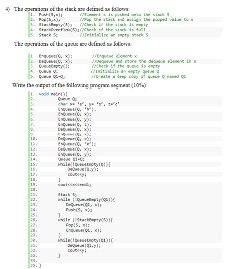 Solved The Operations Of The Stack Are Defined As Follows Chegg Com