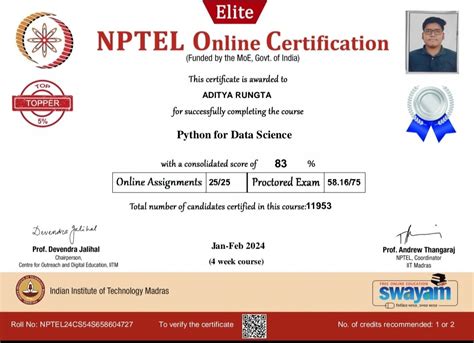 Python Datascience Iitmadras Nptel Elearning Achievement Aditya Rungta