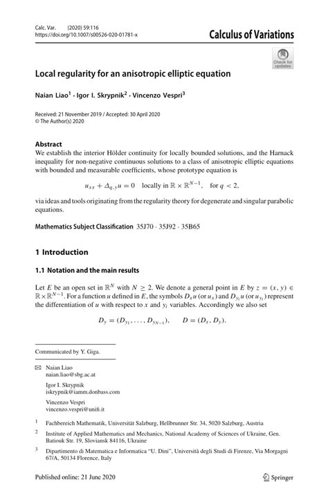 Pdf Local Regularity For An Anisotropic Elliptic Equation