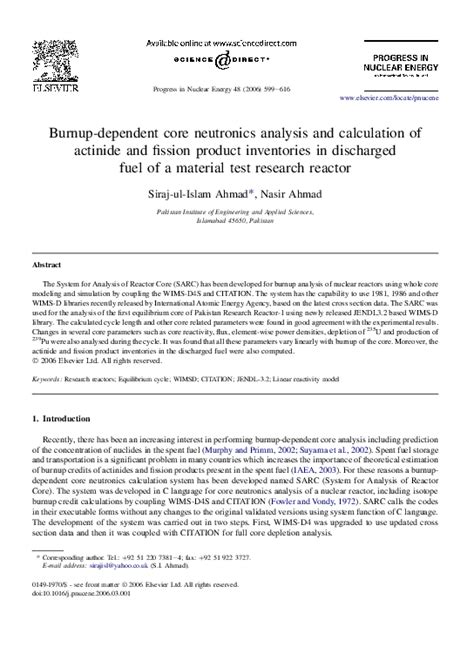 Pdf Burnup Dependent Core Neutronics Analysis And Calculation Of