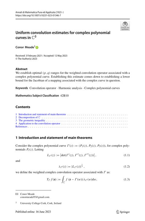 Pdf Uniform Convolution Estimates For Complex Polynomial Curves In