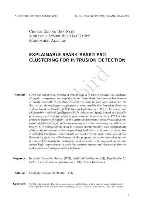 Pdf Explainable Spark Based Pso Clustering For Intrusion Detection