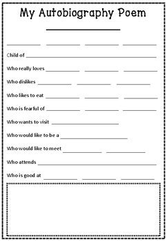 My Autobiography Poem By Netties Teacher Basket Tpt