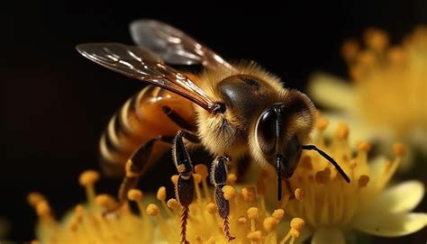 Premium Ai Image Busy Honey Bee Collecting Yellow Pollen From Single