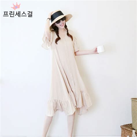 프린세스걸 러블리 감성 베이지 프릴 루즈핏 V넥 언밸런스 원피스 소매와 밑단의 프릴이 풍성하고