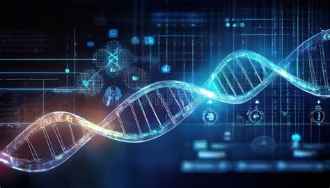 Glowing Dna Strand Intertwined With Data Visualizations Symbolizing Innovation And Technology