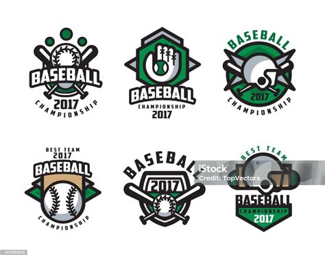 야구 선수권 대회 배지와 배트 공 글러브 및 헬멧 벡터 세트와 엠블럼 야구에 대한 스톡 벡터 아트 및 기타 이미지 야구 휘장 일러스트레이션 Istock