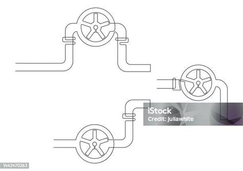 대형 금속 파이프 가스 파이프 라인 또는 오일 파이프 라인 연속 선 그리기 벡터 일러스트 레이 션 공장 산업 건물에 대한 스톡