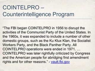 Surveillance Of Mit From Cointelpro To Chelsea Manning Ppt