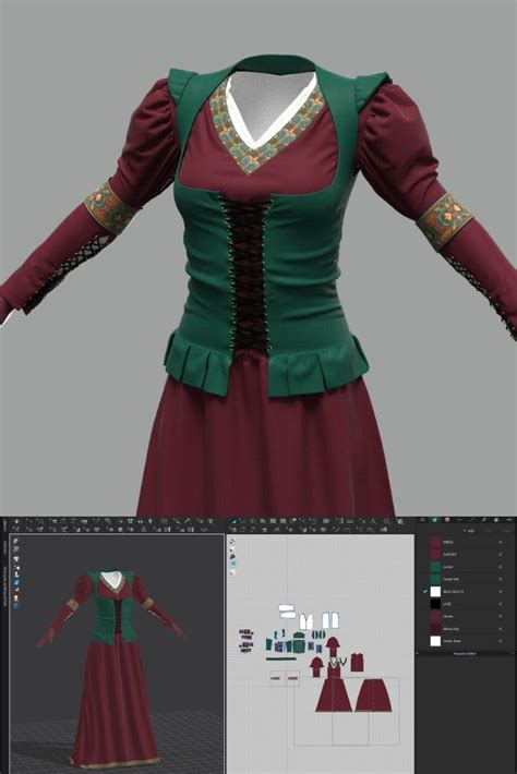 Artstation Medieval Dress №3 Marvelous Designer Clo3d Project Obj