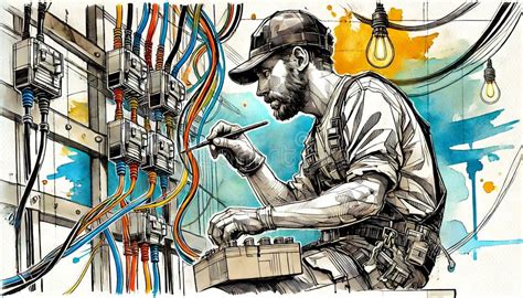 Electrician Inspecting Complex Wiring System Stock Illustration Illustration Of