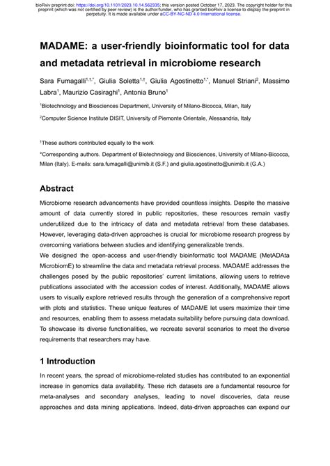 Pdf Madame A User Friendly Bioinformatic Tool For Data And Metadata Retrieval In Microbiome
