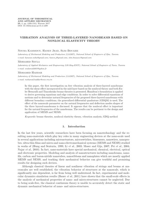 Pdf Vibration Analysis Of Three Layered Nanobeams Based On Nonlocal